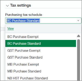 Create default purchasing tax schedules for projects, tasks, and cost types