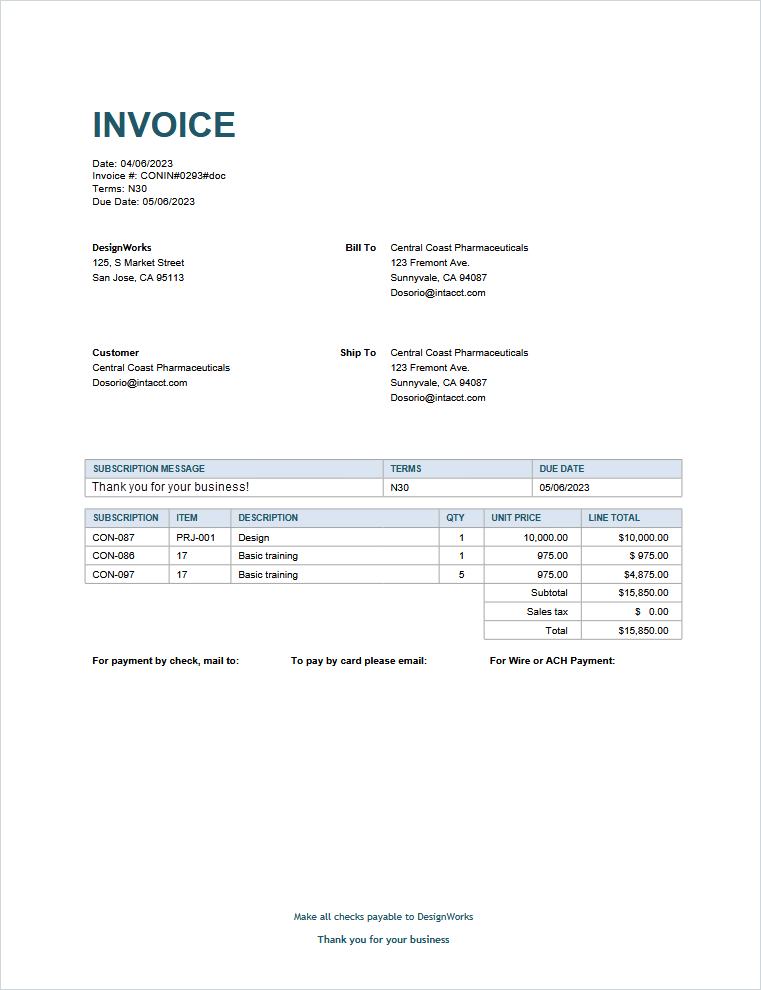 Sample printed document templates