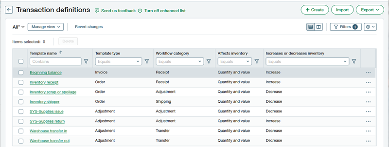 Transaction definitions list—Order Entry
